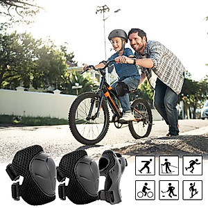 WayEee Kids Bike Helmet Set Skateboard Knee Pads, Helmet Pad Set Protective Gear Set, Adjustable for Girls Kids 3-10 Helmet Elbow Pads Wrist Guards for Sport Cycling Bike Roller Skating Scooter-Black
