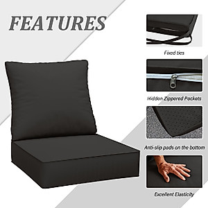 Pakunoda Outdoor Seat Cushion Set 24 x 24 x6.5 Inch Splash-Proof & Fade Resistant Patio Furniture Cushions with Removable Cover Deep Seat & Back Cushion with Straps for Chair Sofa Couch
