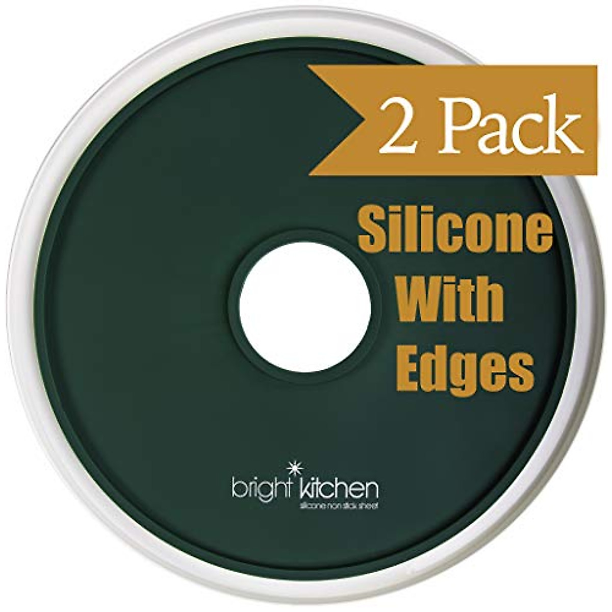 2 Fruit Leather Silicone Dehydrator Sheets with EDGES - NON-Toxic for Nesco Round Dehydrators Lip Mold Hold Batter Liquid Fruit Roll Up Fruit Leather Circle ReUsable Flexible Non Stic