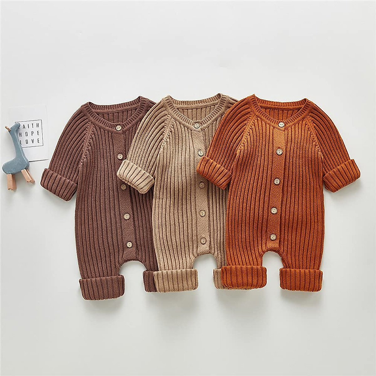 Mubineo Infant Baby Girl Boy Fall Winter Thick Knit One Piece Outfit Romper Jumpsuit Sweater Outwear (Khaki, 0-3 Months)