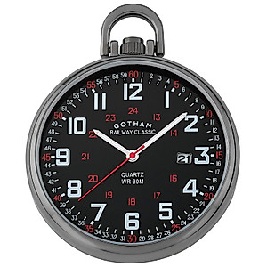 Gotham Men's Gun-Plated Stainless Steel Analog Quartz Date Railroad Style Pocket Watch # GWC14107BBK