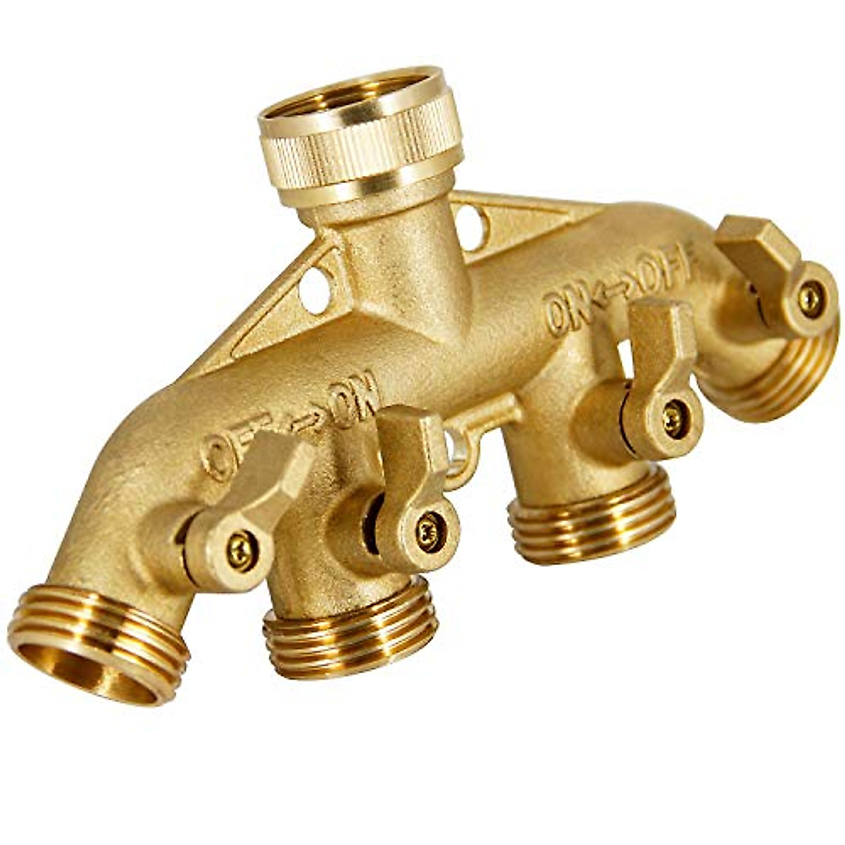 Triumpeek 4 Way Brass Hose Splitter, Heavy Duty 4-Way Garden Hose Connector 3/4 Inch, Solid 4 Way Hose Adapter
