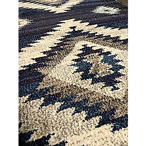 Expressions South West Native American Indian Runner Area Rug Turquoise Beige Grey Blue Purple Storm Blue Design 1033 (2 Feet 2 Inch X 7 Feet)