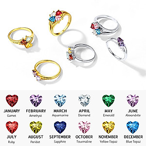 ChicSilver Personalized Mothers Ring 925 Sterling Silver Heart Simulated Birthstones Promise Rings for Women Custom Name Family Ring for Grandma Mom Bridal Engagement Wedding Ring Band (2 Stones)