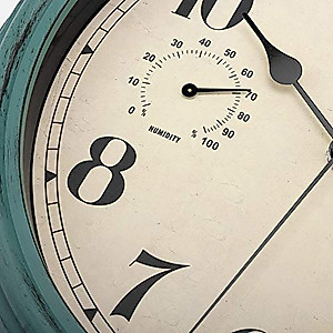 Foxtop Indoor Outdoor Waterproof Wall Clock with Thermometer and Hygrometer Combo,12 Inch Retro Silent Battery Operated Round Clock for Patio Home