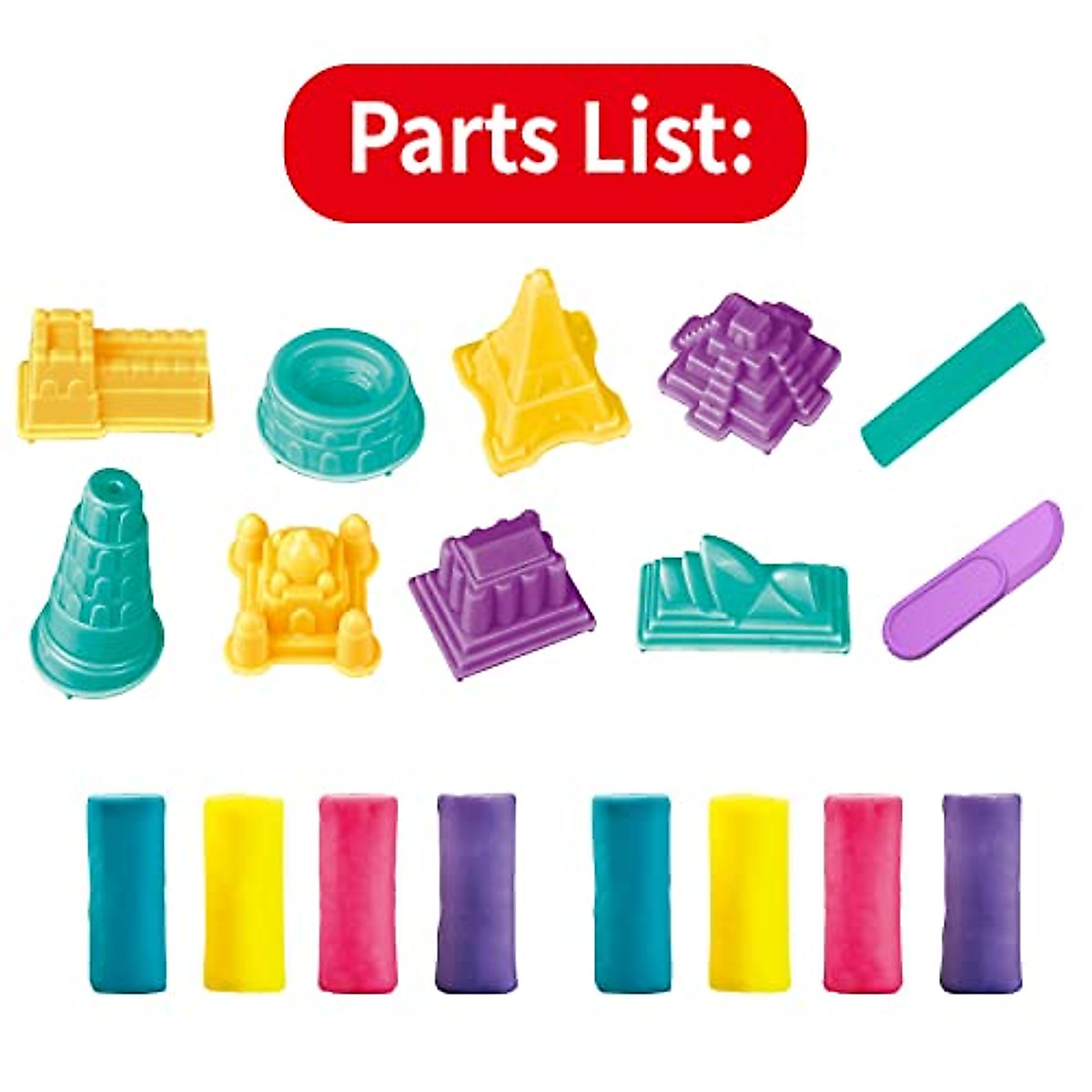 Yiqis Dough and Play Sand & Air Dry Clay Molding Toys and Tools Kits Sets for Kids Ages 4-8,18PCS, Includes 8 World Landmarks Building Molds,2 Cutter Tools,8 Dough Colors