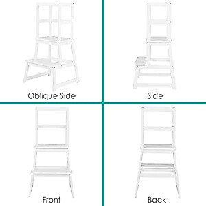 HONEY JOY Kids Kitchen Step Stool with Safety Rail, Wooden Montessori Kitchen Helper Standing Tower for Counter Bathroom Sink, Non-Slip Mat, Children Learning Stepping Stool for Toddlers 18+ Month