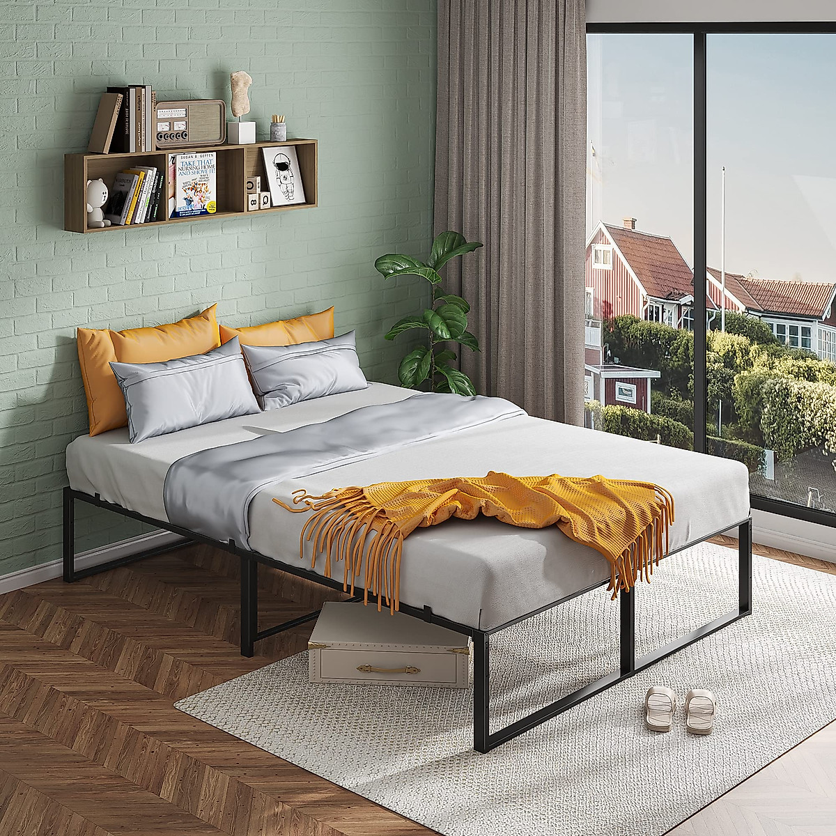 IDEALHOUSE Twin Metal Platform Bed Frame with Sturdy Steel Bed Slats,Mattress Foundation No Box Spring Needed Large Storage Space Easy to Assemble Non-Shaking and Non-Noise Black