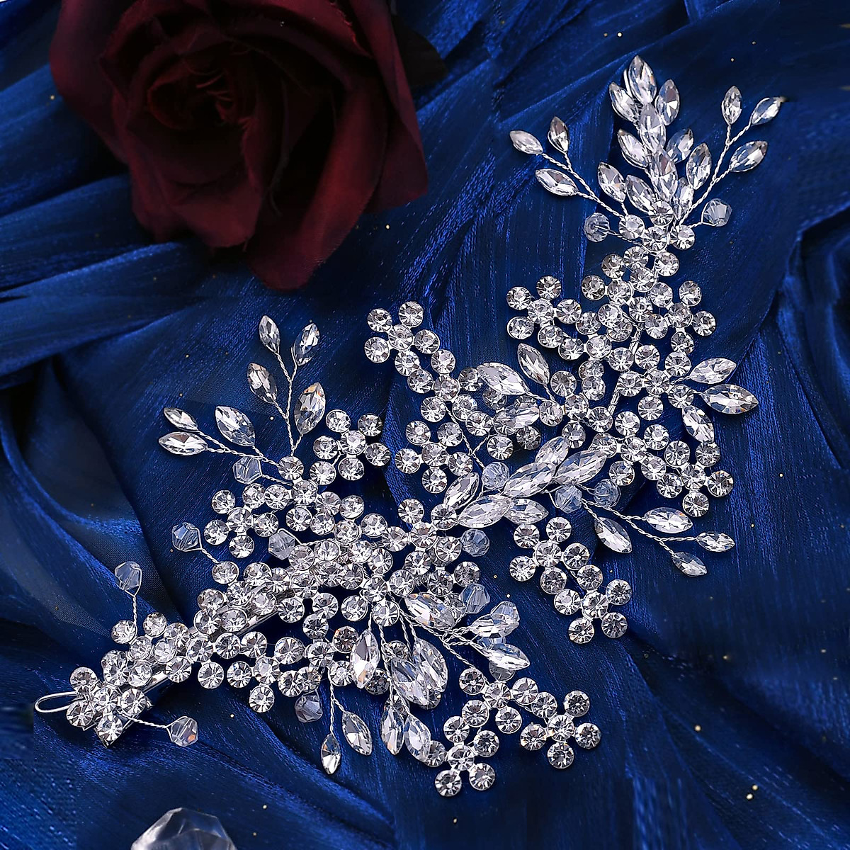 ULAPAN 2 Pack Bride Wedding Headband, Rhinestone Bridal Bridesmaid Hair Clips Accessories, Party Hair Accessories Headpieces for Women（Silver）