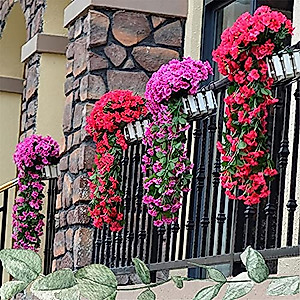 oceanmapsa Artificial Chlorophytum Bouquet Anti-Irradiation Artificial Garden Plant Fence, Hanging for Wedding Party Garden Outdoor Greenery Office Wall Decoration (Rose Red)