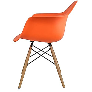 2xhome Plastic Armchair Dining Chairs, Orange - Natural Leg