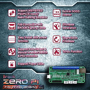 Brook Zero- Pi Fighting Board Easy Version - Compatible with Switch/ PS3/ PS2/ PS/PC(X-Input)/ Retro Gaming Emulator to Arcade Stick Screw Terminal Header Included
