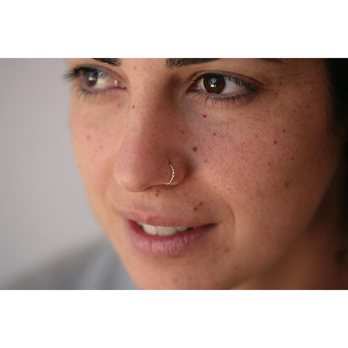 14k Nose Ring, 22g Solid Yellow Real Gold Nose Ring, Twisted Rope Piercing Jewelry, Nose Hoop, Minimalist Dainty Tribal Handmade Boho Piercing Jewelry, 7.5mm