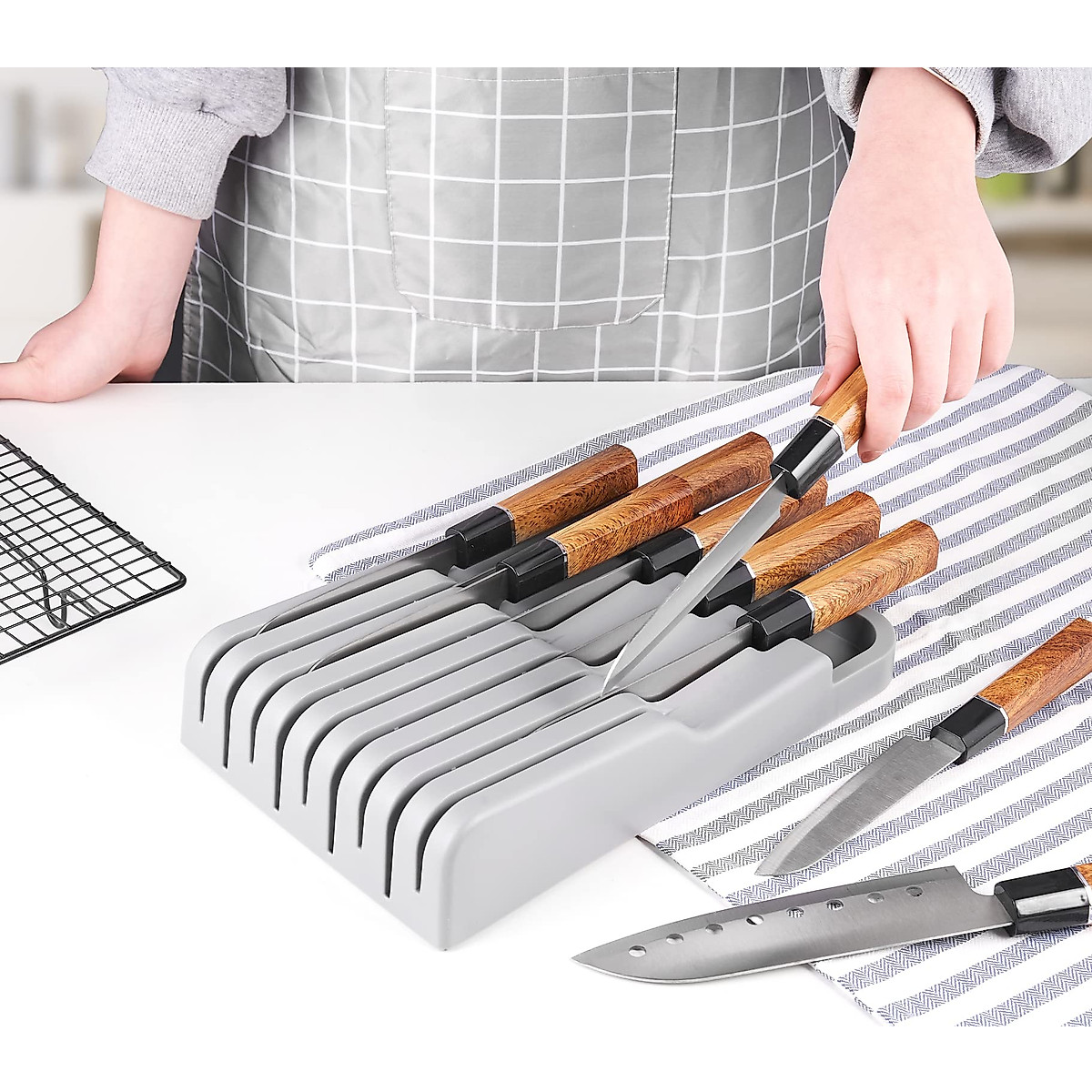 SOMIER Expandable Cutlery Tray Kitchen Drawer Organizer and In-Drawer Knife Holder