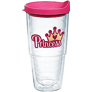 Tervis Princess - Sequins Insulated Tumbler with Emblem and Fuschia Lid, 24oz, Clear