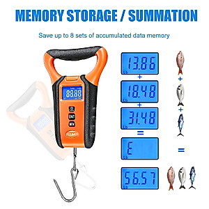 FULGATI Waterproof Digital Fish Scale Floating Fishing Scale with Lip Gripper,Fish Weighing Scales with Backlit LCD Display, Memory Storage & Summation One Carry Case Include-Fishing Gifts for Men