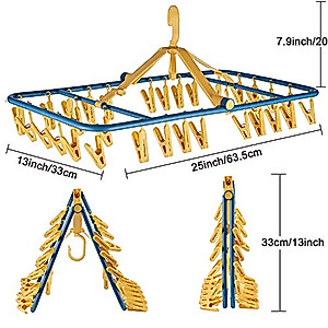 Foshine Drip Hanger Foldable Clip Hangers Plastic with 32 Drying Clips Wind-Proof Hook Underwear Hanger with Clips Laundry Drying Rack Hanger for Socks Bras Lingerie Cloand Plastic ClothesPins