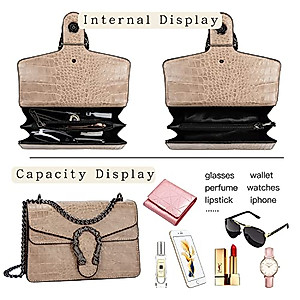 DEEPMEOW Women's Shoulder Chain Bag Crossbody Purse - Crocodile Grain PU Leather Messenger Bag Evening Square Satchel Handbag (Small,Khaki)