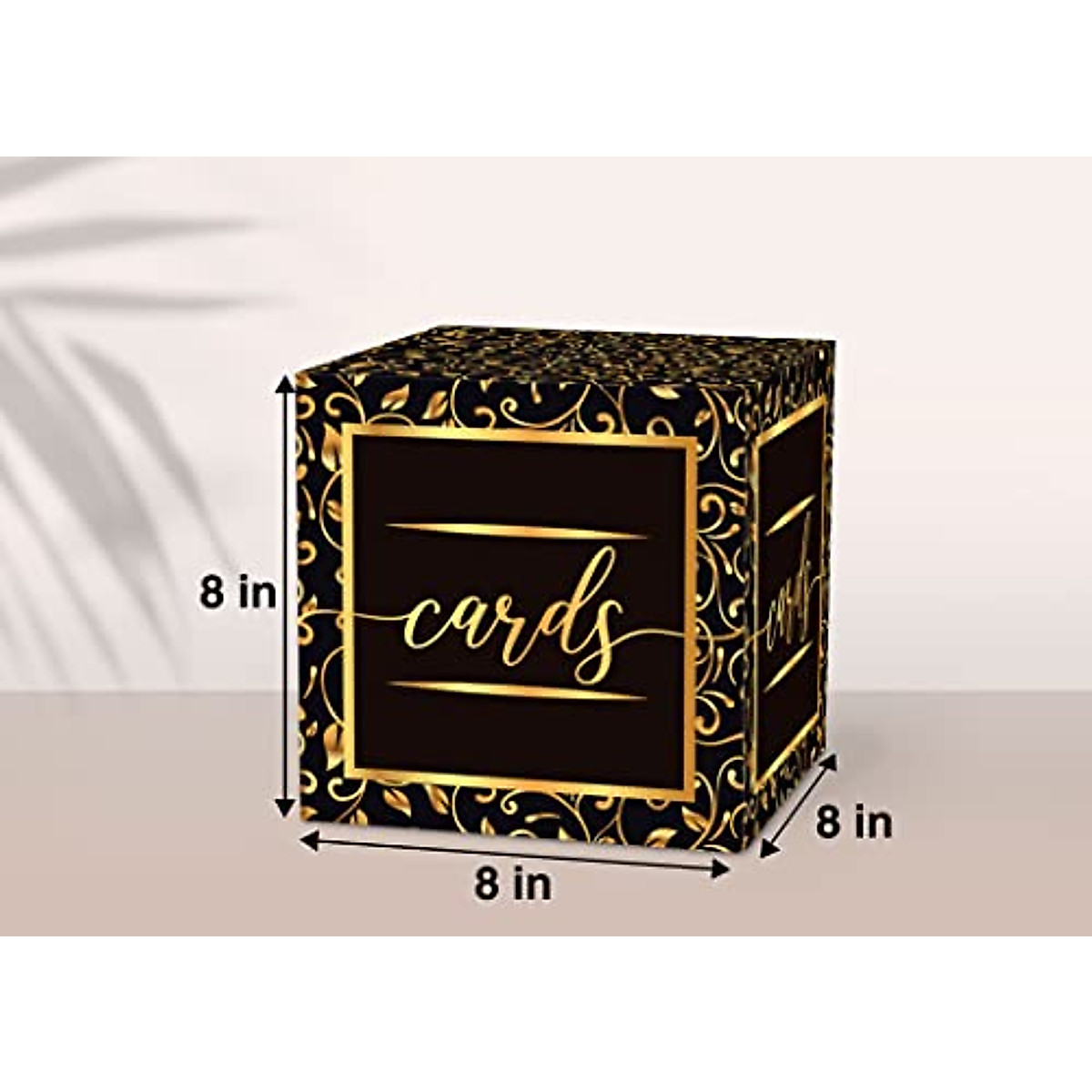 Black Gold Foil Card Box - Collapsible Money Box or Gift Box for Baby & Bride Shower, Birthday, Wedding Reception, Engagement Party, Graduation - 8"x8"x8" Party Favors Decorations Boxes(03)