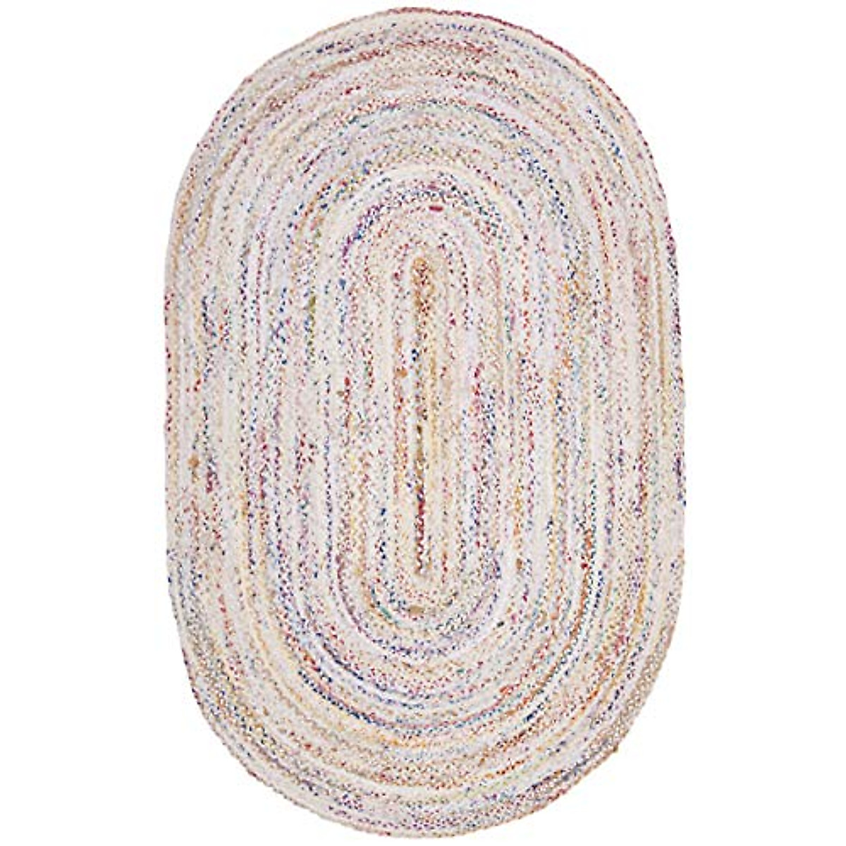 SAFAVIEH Braided Collection 3' x 5' Oval Ivory/Multi BRD210B Handmade Boho Reversible Cotton Area Rug