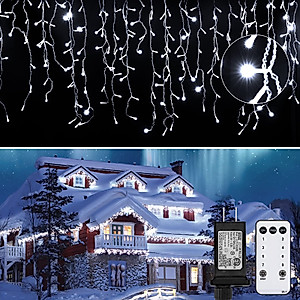Color Changing Led Icicle Christmas Lights Outdoor, 19.6 Feet 54 Drops with 306 Led, 11 Modes Connectable Hanging Twinkle Decor Fairy String Lights for Holiday Christmas, Warm and Multicolor