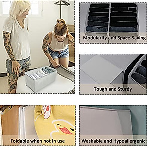 Wardrobe Clothes Organizer (2pcs), Foldable Grid Storage Box with Multiple Layers, Portable Washable Storage Containers for Underwear, Socks, Scarves, Skirts, T-shirts, Jeans(Grey, Sturdy PP Board)