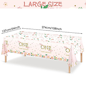 3 Pieces 1st Birthday Party Tablecloth Floral One First Birthday Table Cover Flower Disposable First Birthday Plastic Tablecloth for Kids Birthday Baby Shower Party Decoration Supplies, 54 x 108 Inch