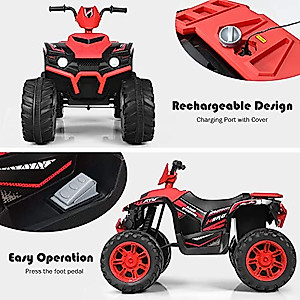 Costzon Kids ATV, 12V Battery Powered Electric Vehicle w/LED Lights, High & Low Speed, Horn, Music, USB, Treaded Tires, Ride on Car 4 Wheeler Quad for Boys & Girls Gift, Ride on ATV (Red)