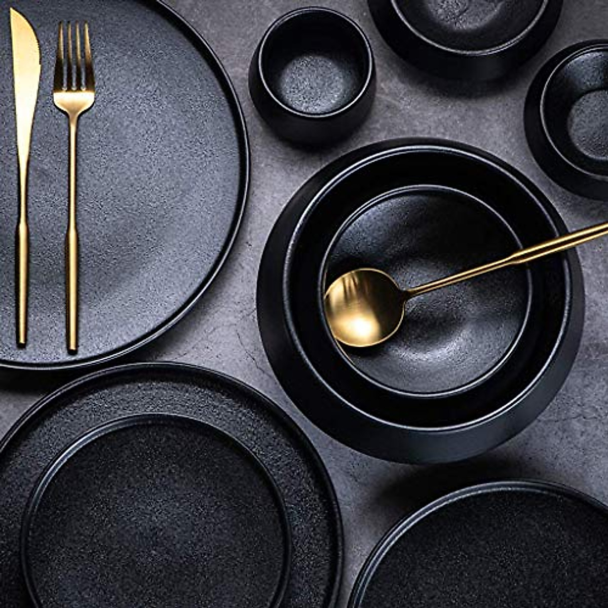 Stylish Dinner Plates,Ceramics Dinnerware Set, Black Glaze 34 Pieces Plates and Bowls Sets for Special Restaurant/Matte Porcelain Dinner Set Microwave Safe