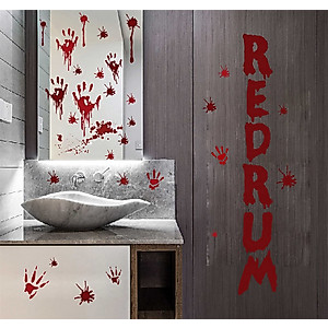 Halloween Redrum Murder Wall Decal Horror Ghost Hand Wall Decals Halloween Blood Splatter Decals Removable Peel and Stick Wall Stickers for Wall Halloween Party Window Decor