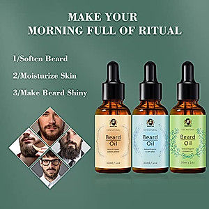 Varolan Beard Oil Conditioner 3 Pack, Beard Oil Kit for Men, Cedarwood, Sandalwood, and Sage for Men Mustaches, Thicker Facial Hair, Softening and Moisturizing, Gifts for Him Man Dad Father Boyfriend