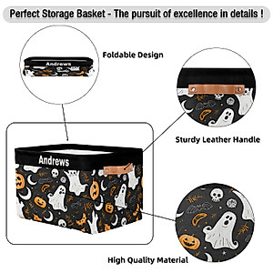 KFNHN Custom Rectangular Baby Storage Basket, Kids Toys Bin, Books Shelf Basket, Clothes Towel Storage Bin for Nursery, Gift Basket, Pet Basket, Happy Halloween Ghost Pumpkins Bat Leaves
