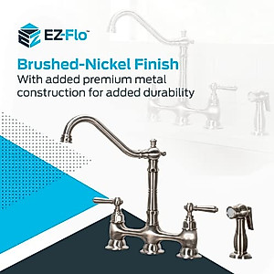 EZ-FLO Canterbury Bridge Kitchen Faucet with 2 Handles and Side Sprayer, 4 Hole Function, Brushed Nickel, 10652