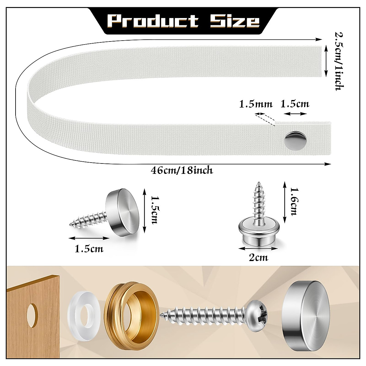 Windyun 2 Pcs RV Door Straps with 4 Pcs Button Snap 18 Inch Camper RV Sliding Door Strap with Snap Boat Ladder Strap Long Security Straps for RV Pocket Door Boat Ladder Secure, White