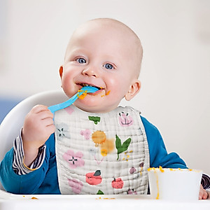 Zainpe 5Pcs Muslin Baby Bibs Banana Lemon Strawberry Pattern Cotton Lap-Shoulder Cloths Drool Bibs Machine Washable Feeding Bib with 6 Absorbent & Soft Layers for Unisex Infants Toddlers Newborns