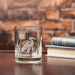 Rolf Glass Heron Double Old Fashioned Glass 13 ounce – Whiskey Glass – Lead-Free Glass Tumbler - Etched Whiskey Tumbler Glasses – Proudly Made in the USA (Set of 2)