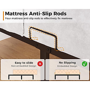 KKL Queen Bed Frame, 14 Inch Heavy Duty Steel Platform with Mattress Anti-Slip Rods, Bed Frame with Underneath Storage Space, No Box Spring Needed, Easy Assembly, Black