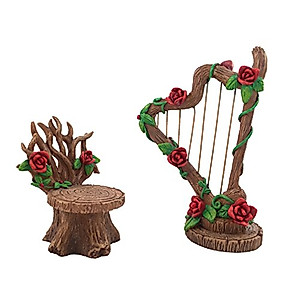 Miniature Rose Harp and Chair Set for The Fairy Garden - Miniature Garden Accessory for The Fairy Figurines by GlitZGlam
