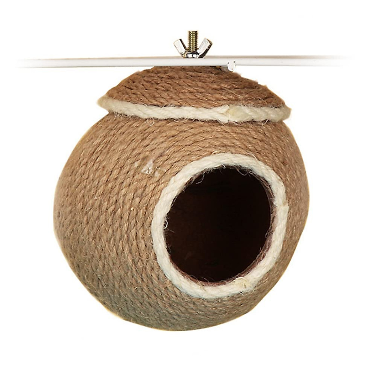 WCDJOMOP Sugar Glider House Natural Coconut Shell Hemp Rope Hut Hide Out Nest for Sugar Glider Hamster Squirrel Bird Parakeet,Cage Habitats Decor, Bird Cage Toy (Screw Fixed)