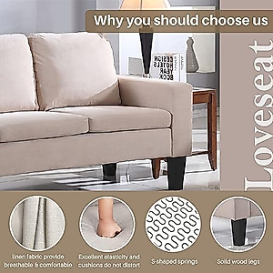 Nathaniel Home Upholstered Loveseat Sofa Couch with Solid Wood Frame and Breathable Linen Microfiber Fabric, for Living Room and Small Apartment, Beige