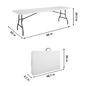 COSCO Fold-in-Half Banquet Table w/Handle, 8ft, White