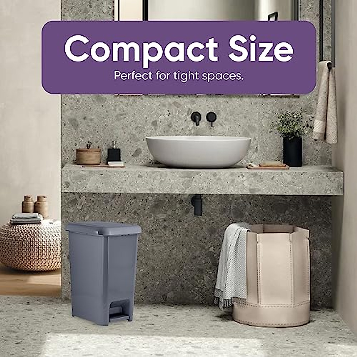 Superio Slim Trash Can with Foot Pedal – 10.5 Gallon Step-On Trash Can with Lid, Large Plastic Garbage Can, Trashcan for Bathroom, Kitchen, Office,Bedroom, Dorm Room, Patio, – Onyx Grey