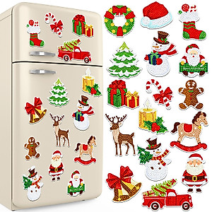 16 Pcs Christmas Diamond Painting Magnets for Refrigerator Snowman Santa Claus Deer Diamond Art Magnets Decals DIY Xmas Diamond Painting Kits Diamond Art for Adults Kids Crafts Home Decor Gift
