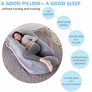 DEXBEXS Pregnancy Pillows, J Shaped Full Body Maternity Pillows witn Removable Cover, Support for Back, Legs, Belly, Hips, Pregnancy Pillows for Pregnant Women (Grey)