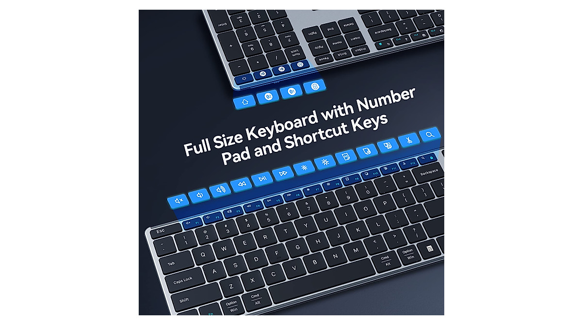AUSDOM Wireless Bluetooth Keyboard Full Size, Quiet Slim Multi-Device ...