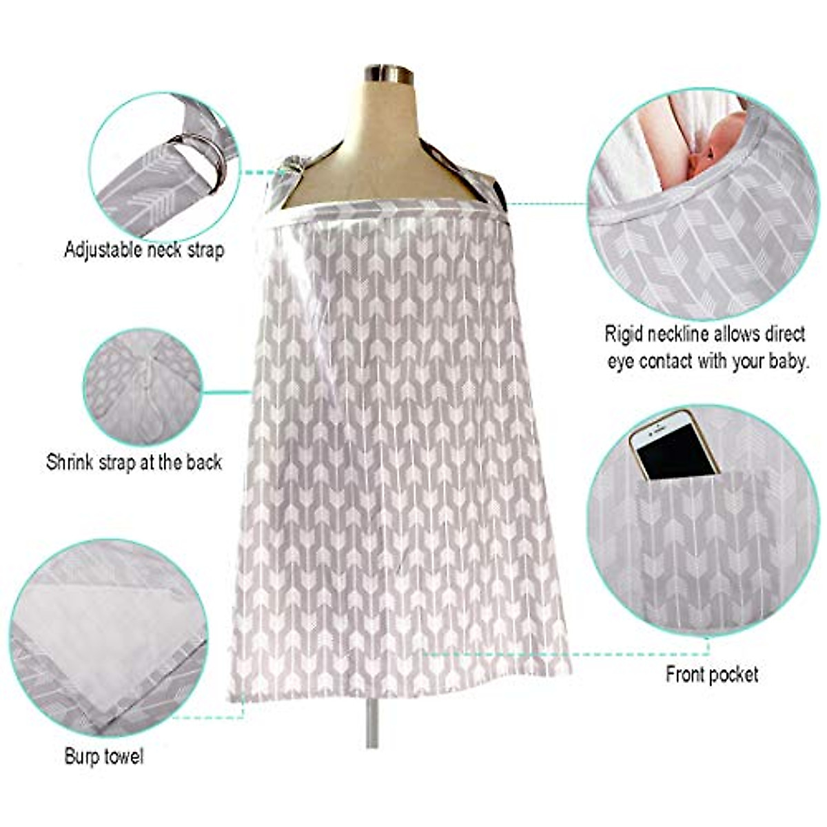 CTYRZCH Nursing Covers for Breastfeeding,Lightweight Breathable Cotton Privacy Breast Feeding Cover with Adjustable Strap (Arrow)