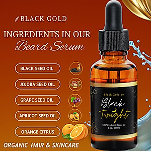 Black Tonight Premium Beard Oil – Organic Beard Growth Serum with Orange Citrus Scent – Luxury Beard & Hair Growth Serum that Softens, Conditions, Strengthens & Protects - 1oz