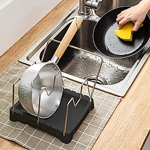 MUUBOOX Adjustable Rack Pot Lid Holder Rack for Pots, Cake Molds, Cutting Boards, Mats, Cookware,Cutting Boards, Plates ( Black)