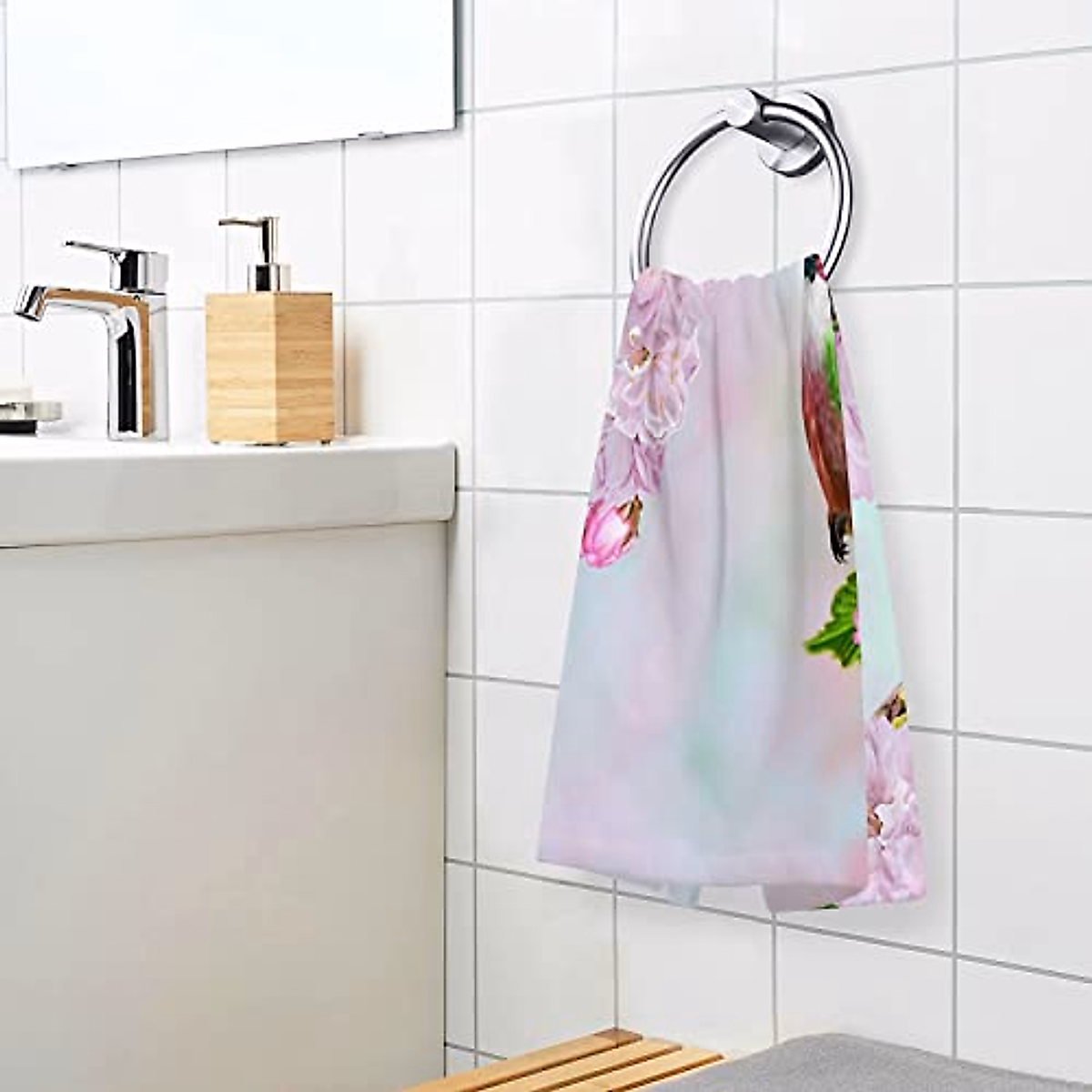 Blueangle Small Bird Hummingbird Print Pure Cotton Hand Towels for Bath Decorative Guest Towels Fingertip Towels for Bathroom Spa Gym, 2-Piece, 16 x 28 inches（171）