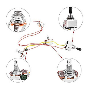 Guitar Wiring Harness, Guitar Prewired Harness Humbucker Wiring Harness Prewired 3 Way Chrome Box Toggle Switch 500K Pots for Electric Guitar with 2 Humbuckers guitar wiring kit